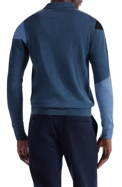 Bugatchi Colorblock Merino Wool Polo Sweater - Cobalt