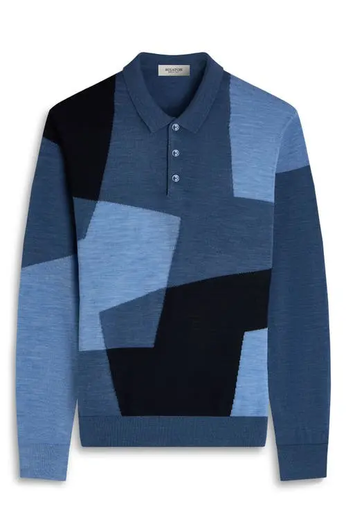Bugatchi Colorblock Merino Wool Polo Sweater - Cobalt