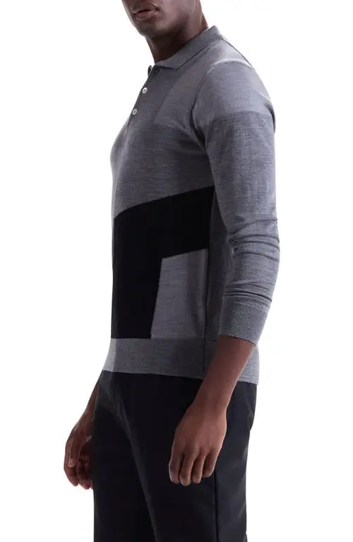 Bugatchi Colorblock Merino Wool Polo Sweater - Zinc