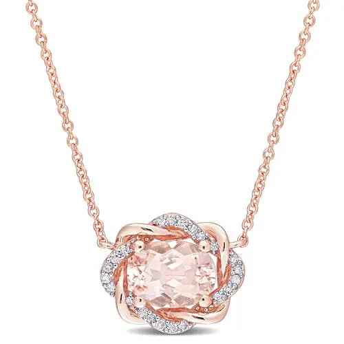 JULIANNA B. Diamond And 10k Rose Gold Halo Necklace - Morganite