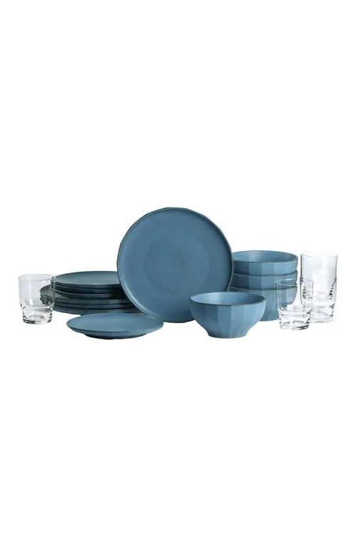 STONE + LAIN Rio Stoneware 16-piece Dinnerware Set With Glasses - Blue
