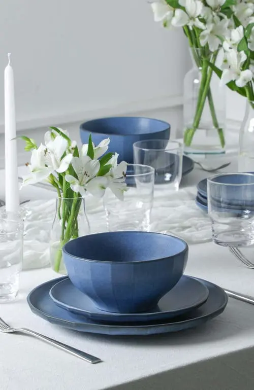 STONE + LAIN Rio Stoneware 16-piece Dinnerware Set With Glasses - Blue