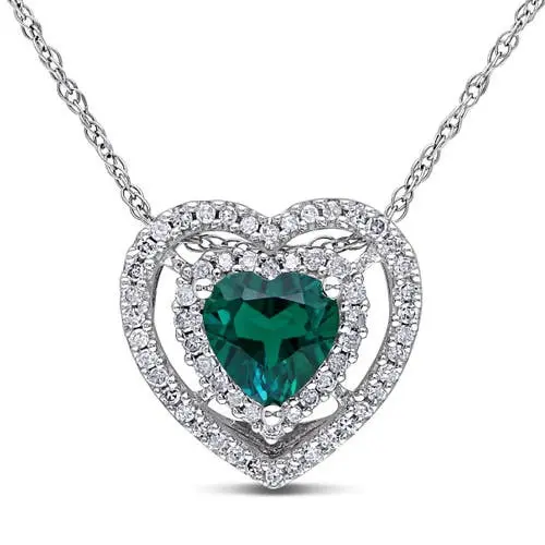 JULIANNA B. 10k Rose Gold Gemstone And Diamond Heart Necklace - Created Emerald