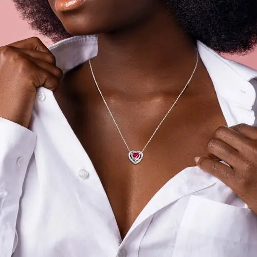 JULIANNA B. 10k Rose Gold Gemstone And Diamond Heart Necklace - Created Ruby