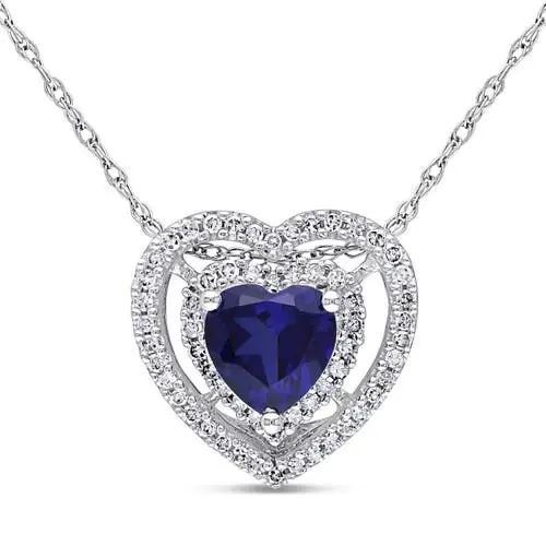 JULIANNA B. 10k Rose Gold Gemstone And Diamond Heart Necklace - Created Sapphire