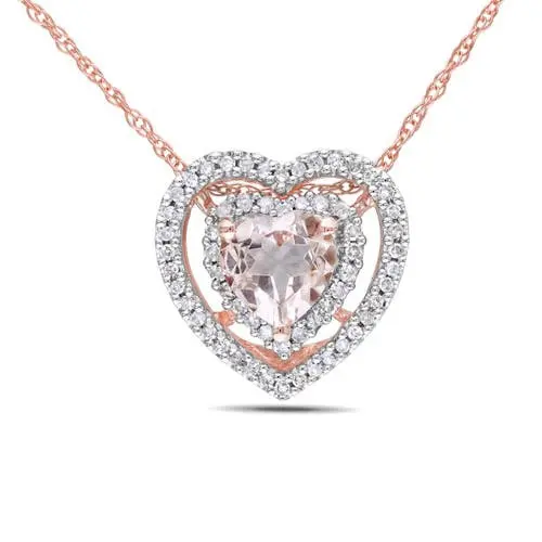 JULIANNA B. 10k Rose Gold Gemstone And Diamond Heart Necklace - Morganite/rose Gold