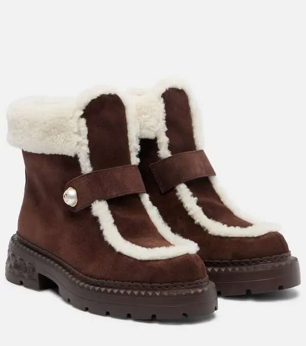 JIMMY CHOO Shea Suede And Shearling Ankle Boots - Brown