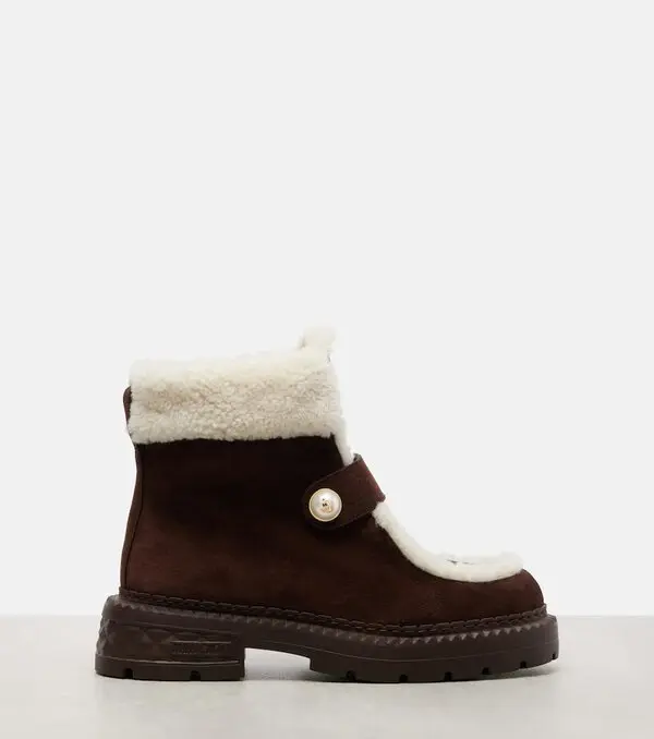 JIMMY CHOO Shea Suede And Shearling Ankle Boots - Brown