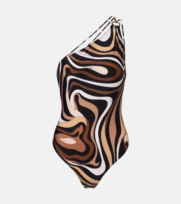 Emilio Pucci Marmo One-shoulder Swimsuit - Brown