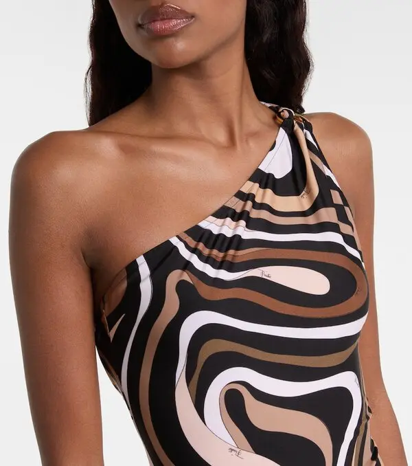 Emilio Pucci Marmo One-shoulder Swimsuit - Brown
