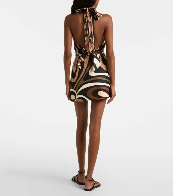Emilio Pucci Marmo Halterneck Silk Satin Top - Brown