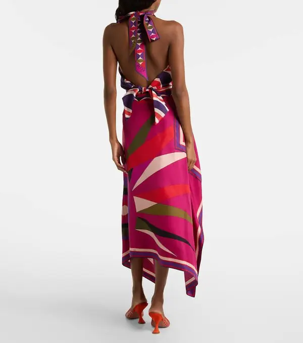 Emilio Pucci Labirinto Halterneck Silk Satin Top - Blue