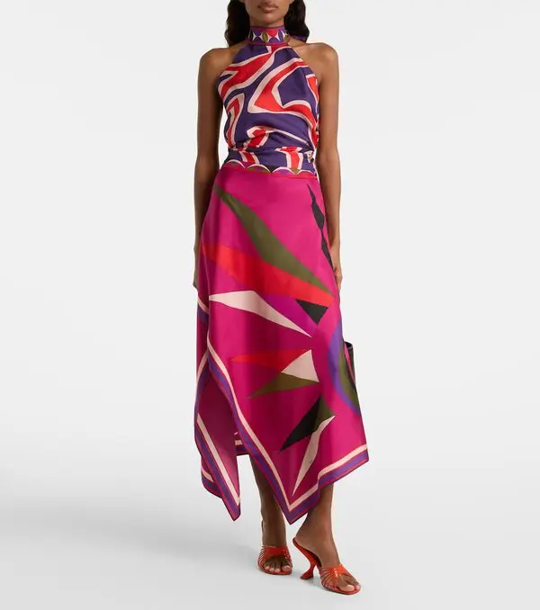 Emilio Pucci Labirinto Halterneck Silk Satin Top