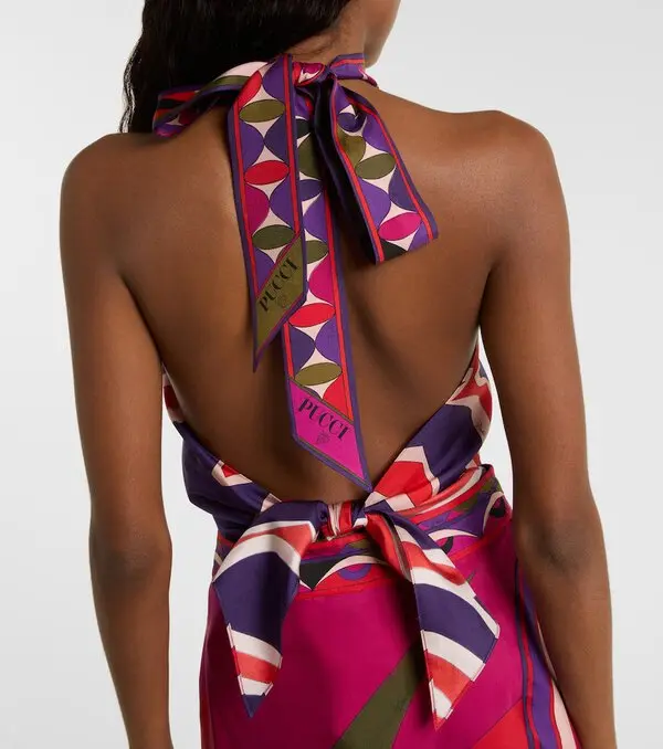 Emilio Pucci Labirinto Halterneck Silk Satin Top
