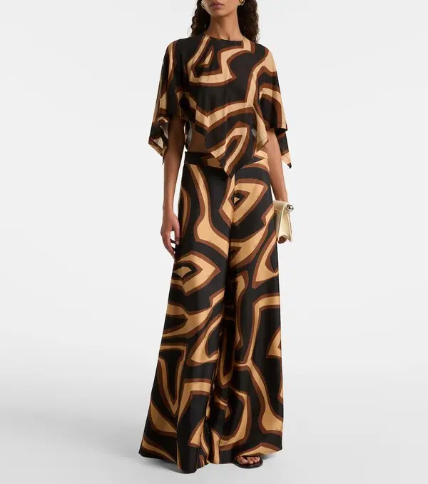 Emilio Pucci Labirinto Silk Satin Wide-leg Pants - Black