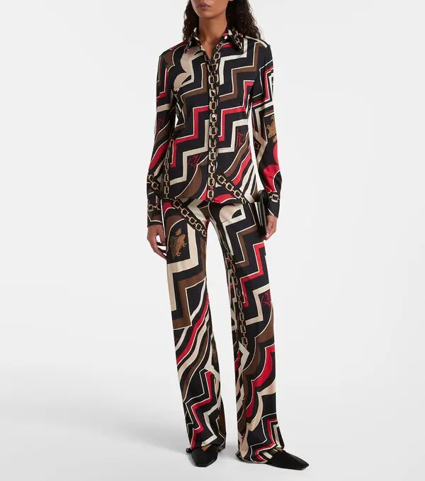 Emilio Pucci Printed Jersey Satin Straight Pants - Multicoloured