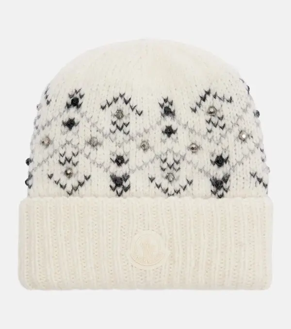 Moncler Embellished Alpaca And Wool-blend Beanie - White