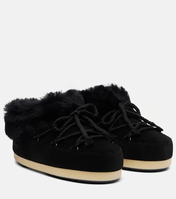 Moon Boot Evx Shearling-trimmed Suede Mules - Black