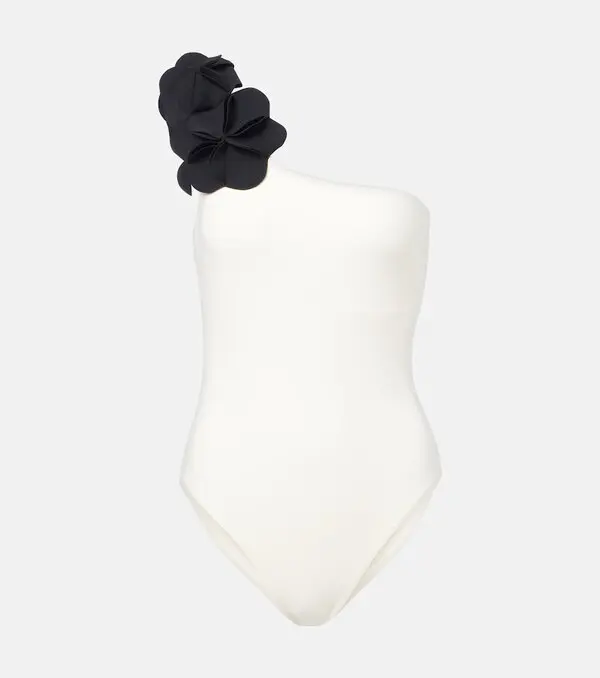KARLA COLLETTO Tess Floral-appliqué One-shoulder Swimsuit - Neutrals