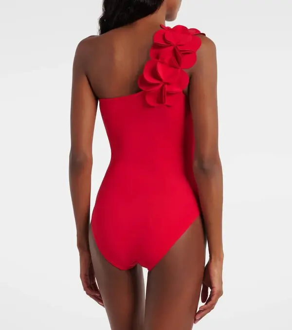 KARLA COLLETTO Tess Floral-appliqué One-shoulder Swimsuit - Red