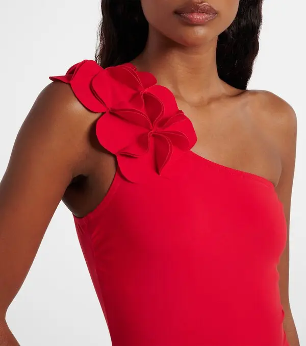 KARLA COLLETTO Tess Floral-appliqué One-shoulder Swimsuit - Red