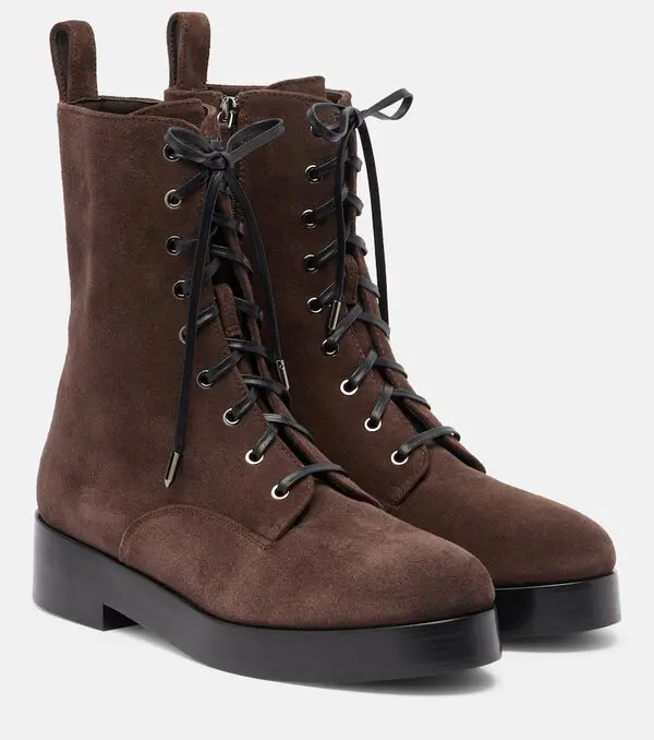 AQUAZZURA Ben Suede Combat Boots - Brown