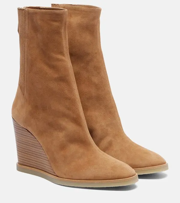 AQUAZZURA Saint Honoré 85 Suede Wedge Ankle Boots - Beige