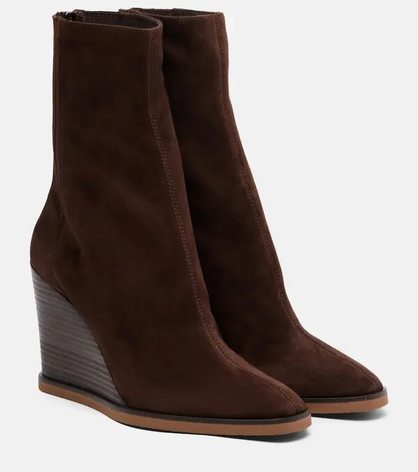 AQUAZZURA Saint Honoré 85 Suede Wedge Ankle Boots - Brown
