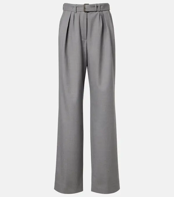 Dries Van Noten Belted Wool-blend Wide-leg Pants - Grey