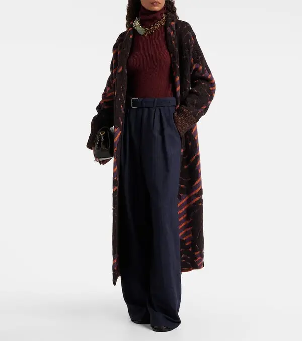 Dries Van Noten Belted Wool Wide-leg Pants - Blue