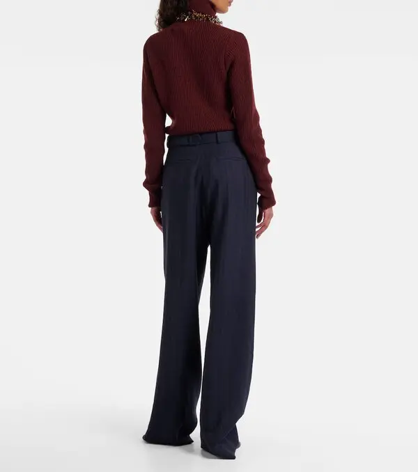 Dries Van Noten Belted Wool Wide-leg Pants - Blue