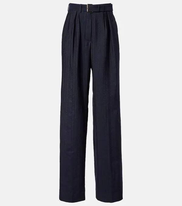 Dries Van Noten Belted Wool Wide-leg Pants - Blue