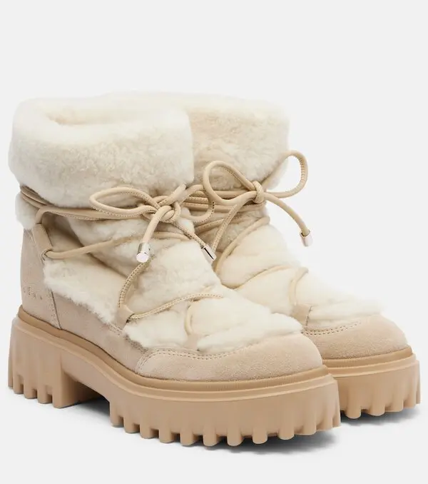 Hogan H700 Shearling-trimmed Suede Ankle Boots - Beige