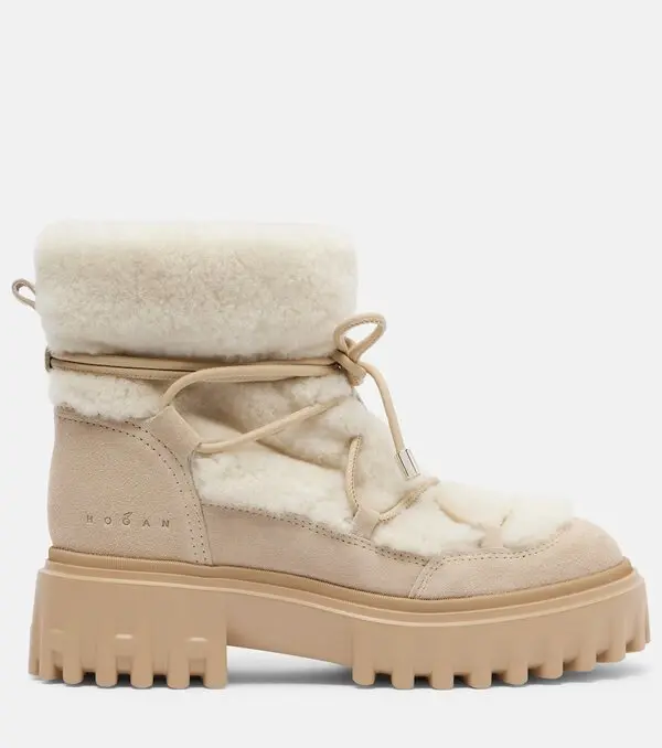 Hogan H700 Shearling-trimmed Suede Ankle Boots