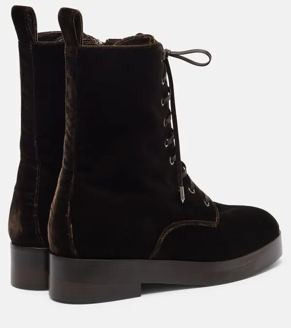 AQUAZZURA Ben 20 Leather-trimmed Velvet Combat Boots - Brown