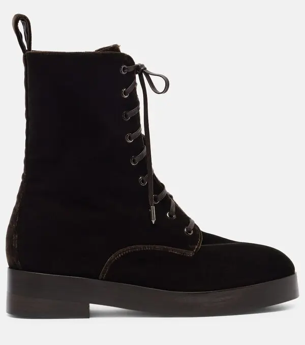 AQUAZZURA Ben 20 Leather-trimmed Velvet Combat Boots - Brown