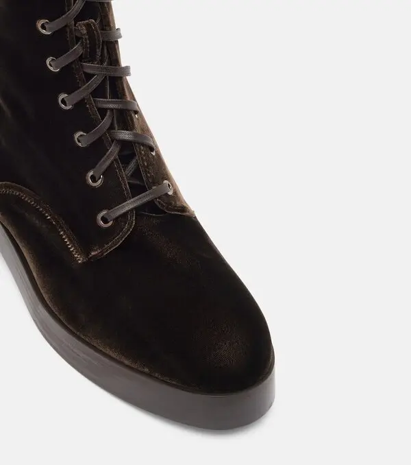 AQUAZZURA Ben 20 Leather-trimmed Velvet Combat Boots - Brown