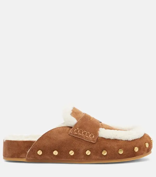 Veronica Beard Fenix Shearling-lined Suede Mules - Brown