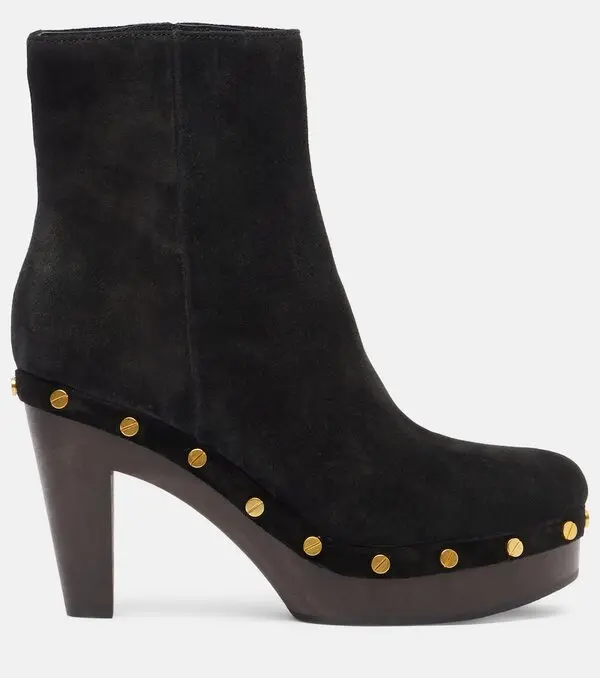 Veronica Beard Gavi Suede Ankle Boots With Gold-tone Studs