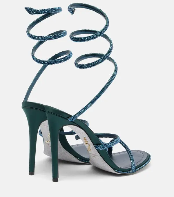 Rene Caovilla Cleo 105 Embellished Satin Sandals - Blue
