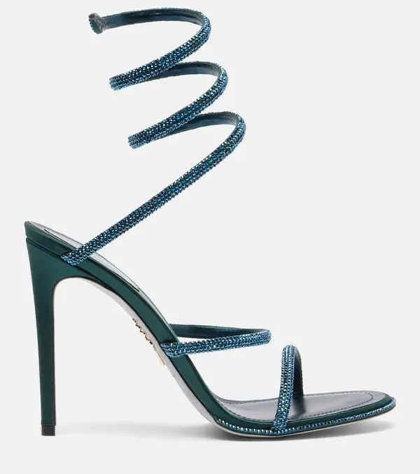 Rene Caovilla Cleo 105 Embellished Satin Sandals - Blue