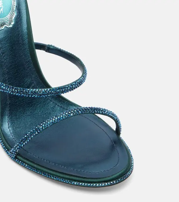 Rene Caovilla Cleo 105 Embellished Satin Sandals - Blue