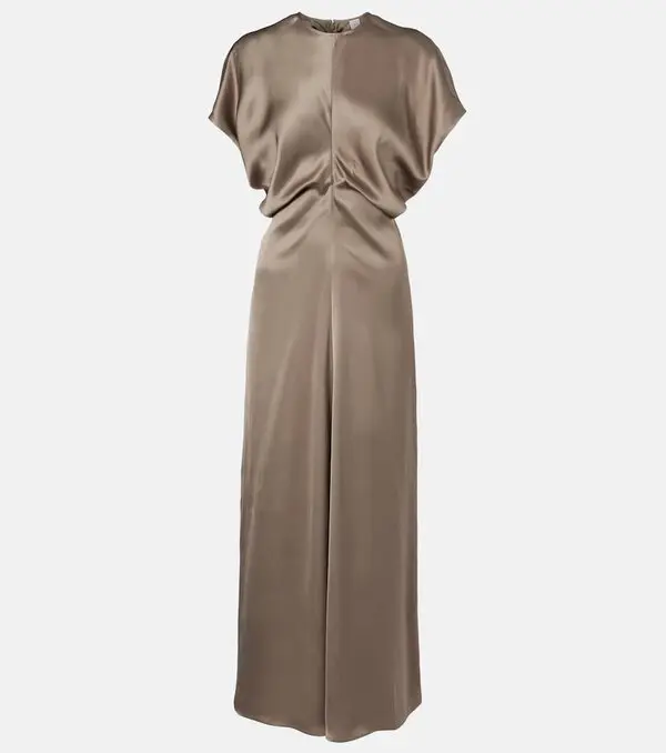 TOTEME Draped Satin Maxi Dress - Grey