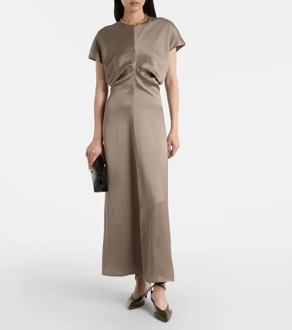 TOTEME Draped Satin Maxi Dress - Grey