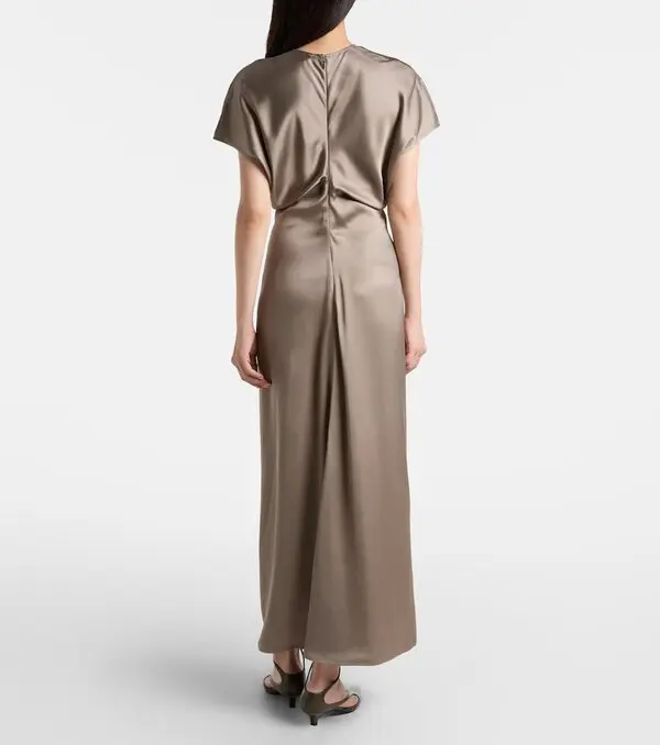 TOTEME Draped Satin Maxi Dress - Grey