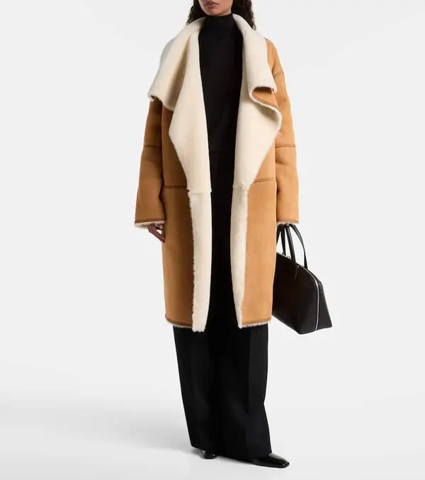 TOTEME Shearling-trimmed Suede Coat - Beige