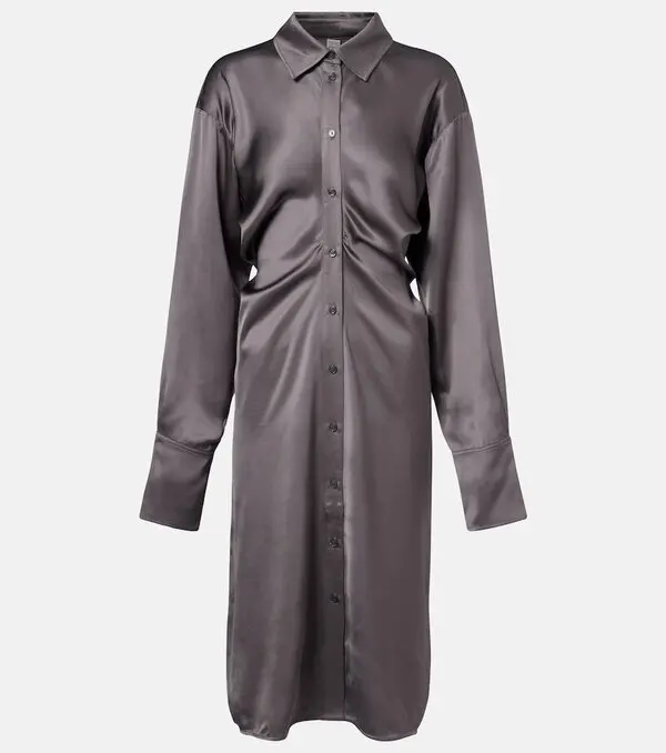 TOTEME Draped Satin Shirt Dress - Grey