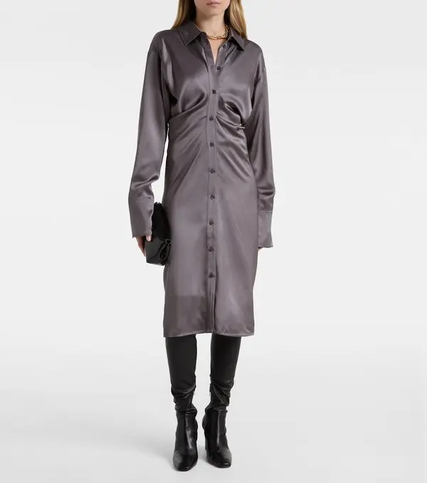 TOTEME Draped Satin Shirt Dress - Grey