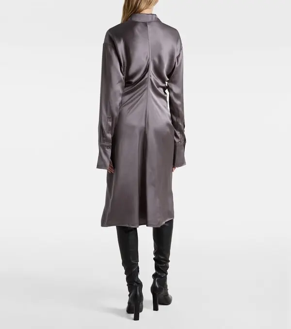 TOTEME Draped Satin Shirt Dress - Grey