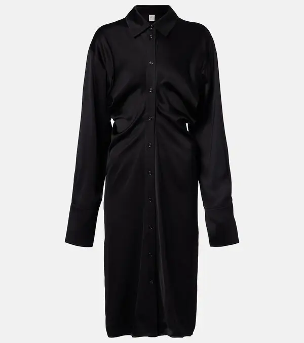 TOTEME Slouch Crêpe Satin Shirt Dress - Black